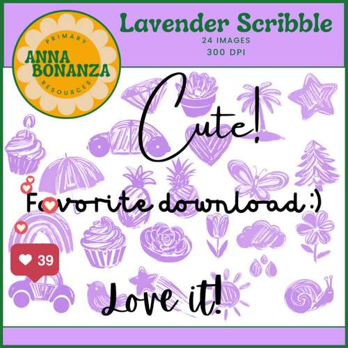 Lavender Scribble Doodle Clip Art Pastel Boho Bulletin Board Class Decor