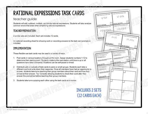 Simplifying Rational Expressions Task Cards Activity by Math Beach ...