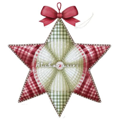 Patchwork Fabric Star Christmas Ornament PNGs by Atcharasiri Whimsy Colors