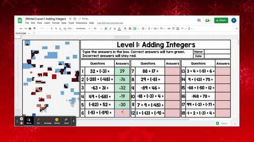 [Winter] Integer Operations Digital Pixel Art BUNDLE Google Sheets