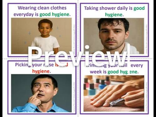 Good and Bad Hygiene–Flash and Clip/Task cards with real Images.