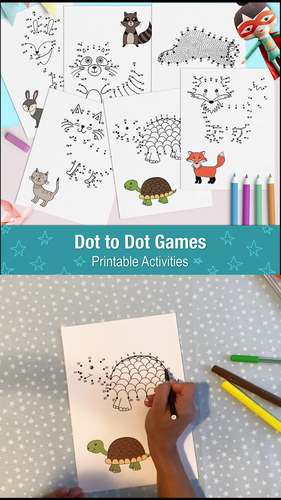 60 Dot to Dot Drawing Games Bundle for kids Printable puzzles Connect ...