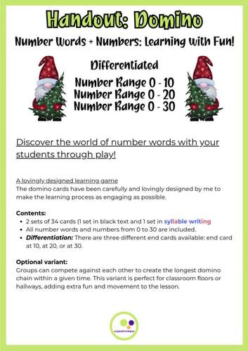 Christmas Domino Game – Numbers & Number Words 0–30 | Printable Math Center