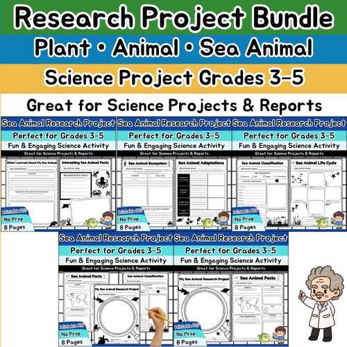 Research Project Bundle | Plant, Animal & Sea Animal Science Worksheets 3–5
