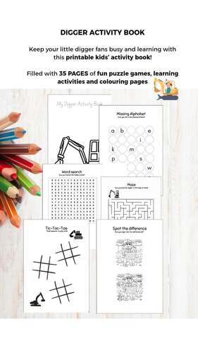 Digger Kids Activity Book Printable, Colouring Sheets, Puzzle Games ...