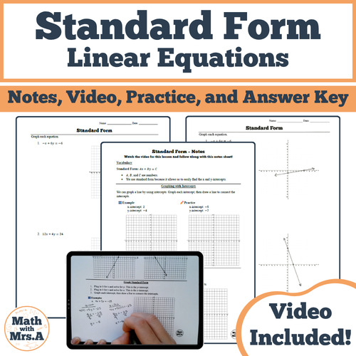 Standard Form of Linear Equations | Notes, Video Lesson, Worksheet