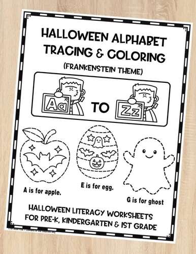 Halloween Alphabet Tracing and Coloring Pages Frankenstein A–Z Letters ...