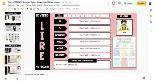 FRENCH Summer Verbs - Conjuguer les verbes au présent - Distance Learning