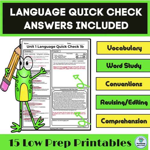 myView Literacy 5th Grade Unit 1 Weeks 1-5, Language Quick Check Homework