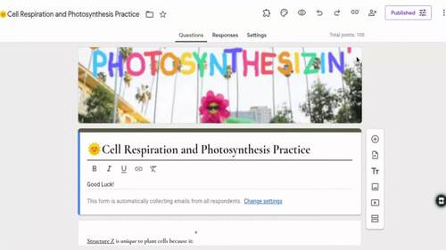 Photosynthesis & Cellular Respiration Quiz | Biology Test | Editable ...
