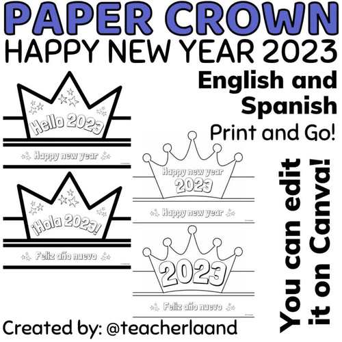 New Year 2023 Crown - EDITABLE PAPER CROWN Easy to Print | TPT