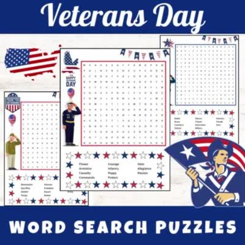 Veteran's Day Word Search Puzzles | Printable Patriotic Veteran's Day ...