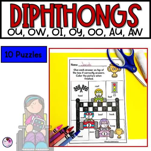Diphthongs - Vowel Teams - OU OW OI OY AU AW OO - Phonics Worksheets