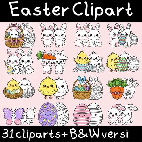 Easter Clipart Bunny Chick Egg Kawaii | Spring Clipart Commercial Use PNG