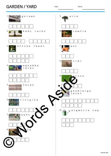 Vocabulary Puzzle Writing Worksheets Crossword Word Search Anagram GARDEN