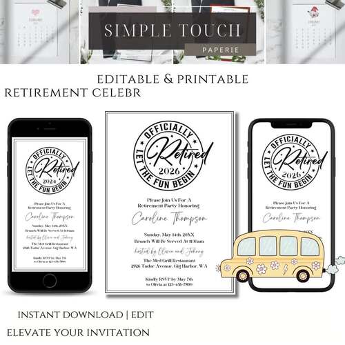 Editable Teacher Retirement Party Invitation Template by Simple Touch ...