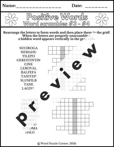 Positive Words | Word Scrambles by Word Puzzle Corner | TPT