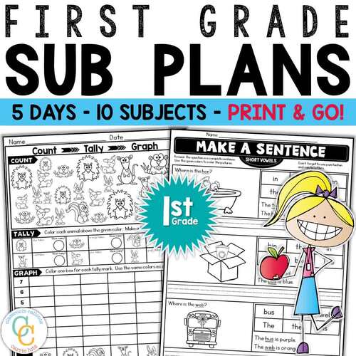 Sub Plans First Grade Emergency Sub Plans 50% Off Sub Tub Binder No Prep