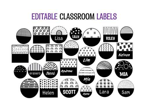 Student Name Tags, Black and White Tags, Classroom Labels, School Labels