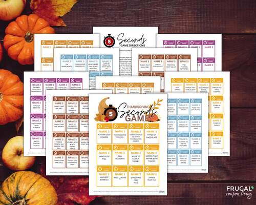 5 Second Thanksgiving Game Editable Printable, 156 5-Second Activity Cards
