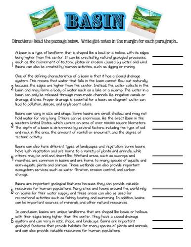 Landforms BASINS Geography Multi Level Close Reading Passage Short Response