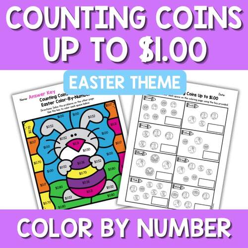 Easter Bunny Counting Coins Color by Number Code Money Up to $1 Craft Fun