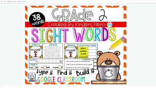 Sight Word Grade 2 for Google Slides Distance Learning by Kinders Hero