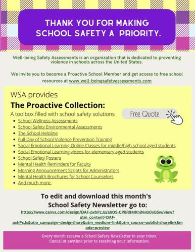 Editable School Newsletter: April 2024 by Well-being Safety Assessments
