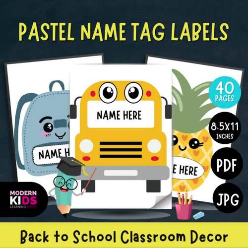 Pastel Name Tag Labels for Back to School by ModernKids LearningPress