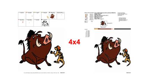 Funny Pumbaa and Timon Lion King cartoon character embroidery designs ...