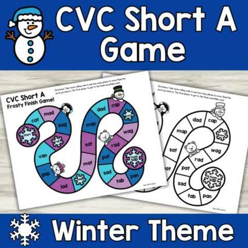 Winter CVC Short A Board Game | Reading Center Station Activity ...