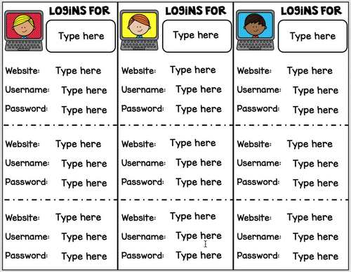 Editable Student Login Cards by Inside Inspiration Resources | TPT