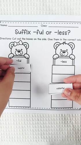 Suffix -ful or -less? Cut and Paste Sorting Activity by Taketing Academy