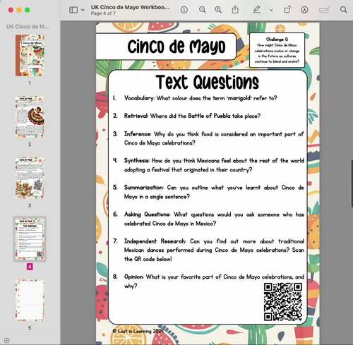 Cinco de Mayo || Information Text Reading Passage & Comprehension Questions