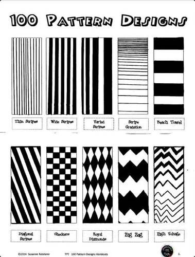 100 Line Pattern Designs! Middle School Visual Arts Drawing Resource Packet
