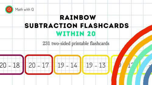 Subtraction Within 20 Flashcards for Fact Fluency by Math with Q