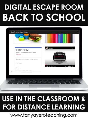 Activities for Back to School Digital Escape Room by Tanya Yero Teaching