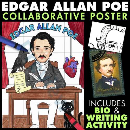 Edgar Allan Poe Collaborative Poster | Halloween ELA Poetry Biography ...