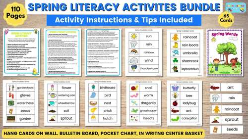 Kindergarten Spring Literacy Activities, Reading & Writing Activity Bundle,