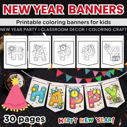 New Year Coloring Banner Templates, DIY Holiday Crafts, Classroom ...
