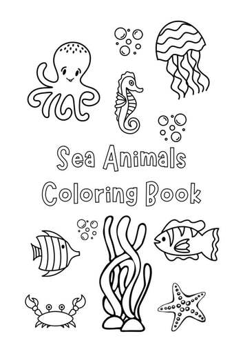 Printable Sea Animal Coloring Worksheets for Kids -Ocean Creatures-PreK , K