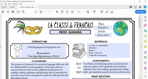 Editable French Syllabus Infographic Style by La Libre Language Learning