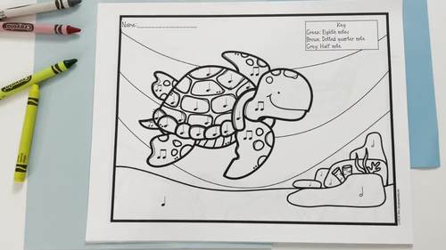 Ocean Rhythm Level 1 Color by Note Worksheets for Quarter Eighth + Rest