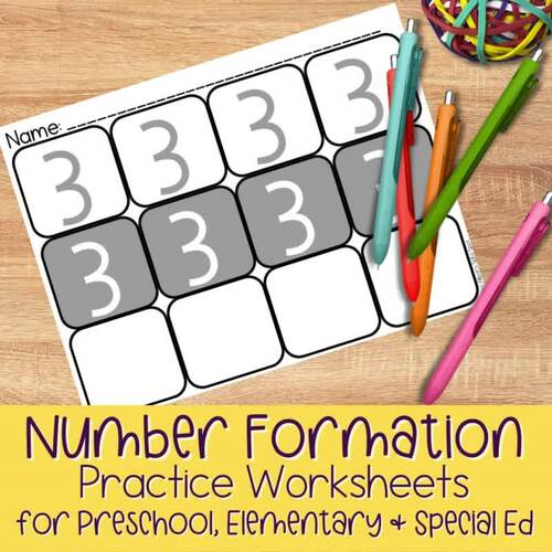 Number Formation Practice Worksheets for Preschool, Kindergarten ...