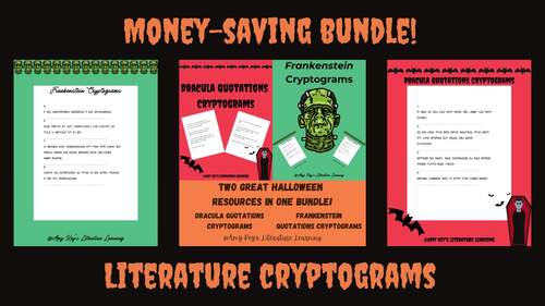 Dracula and Frankenstein Cryptogram Puzzles Bundle Great for Halloween ...
