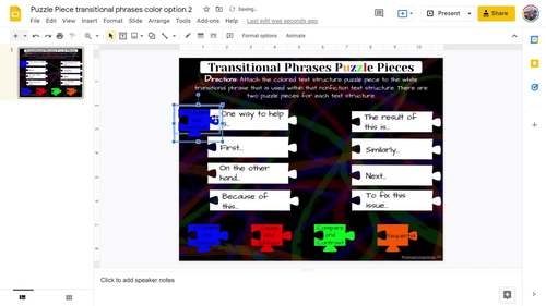 Determining Text Structures using Transitional Phrases Drag & Drop Activity