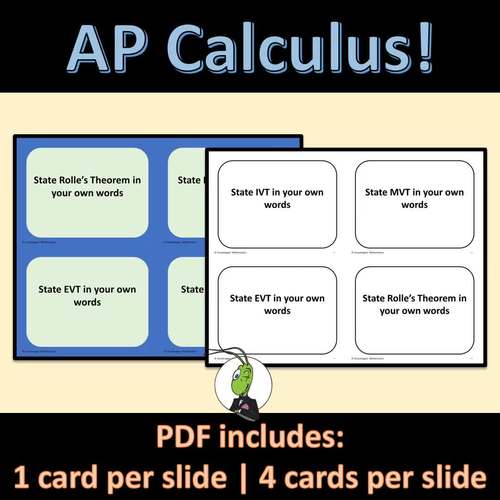 Ivt Evt Mvt And Rolles Existence Theorems Calculus Task Cards