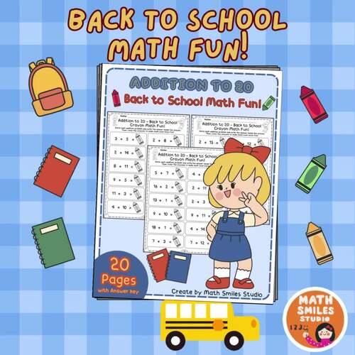 Addition to 20 | Back to School Crayon Math Worksheets for 1st–2nd Grade