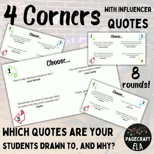 4 Corners Game | Icebreaker or Brain Break | Social Media Influencer Quotes