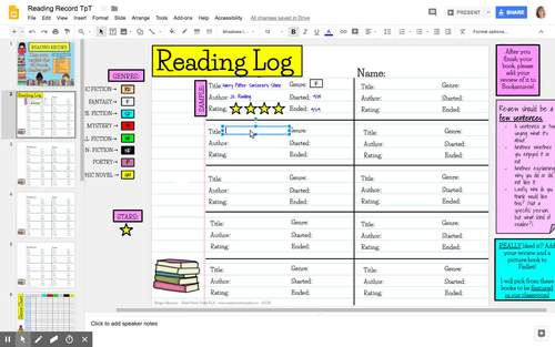 Reading Record: Digital Interactive Notebook for Students' Independent ...